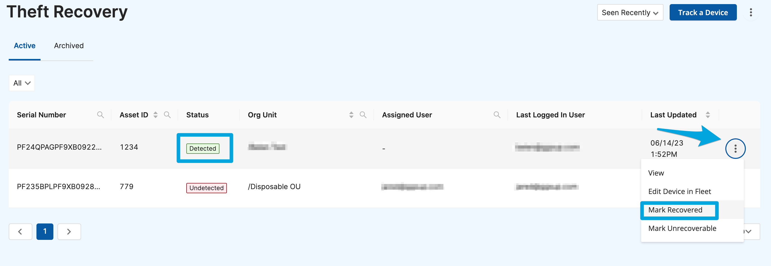 Recover a Missing Device in Theft Recovery